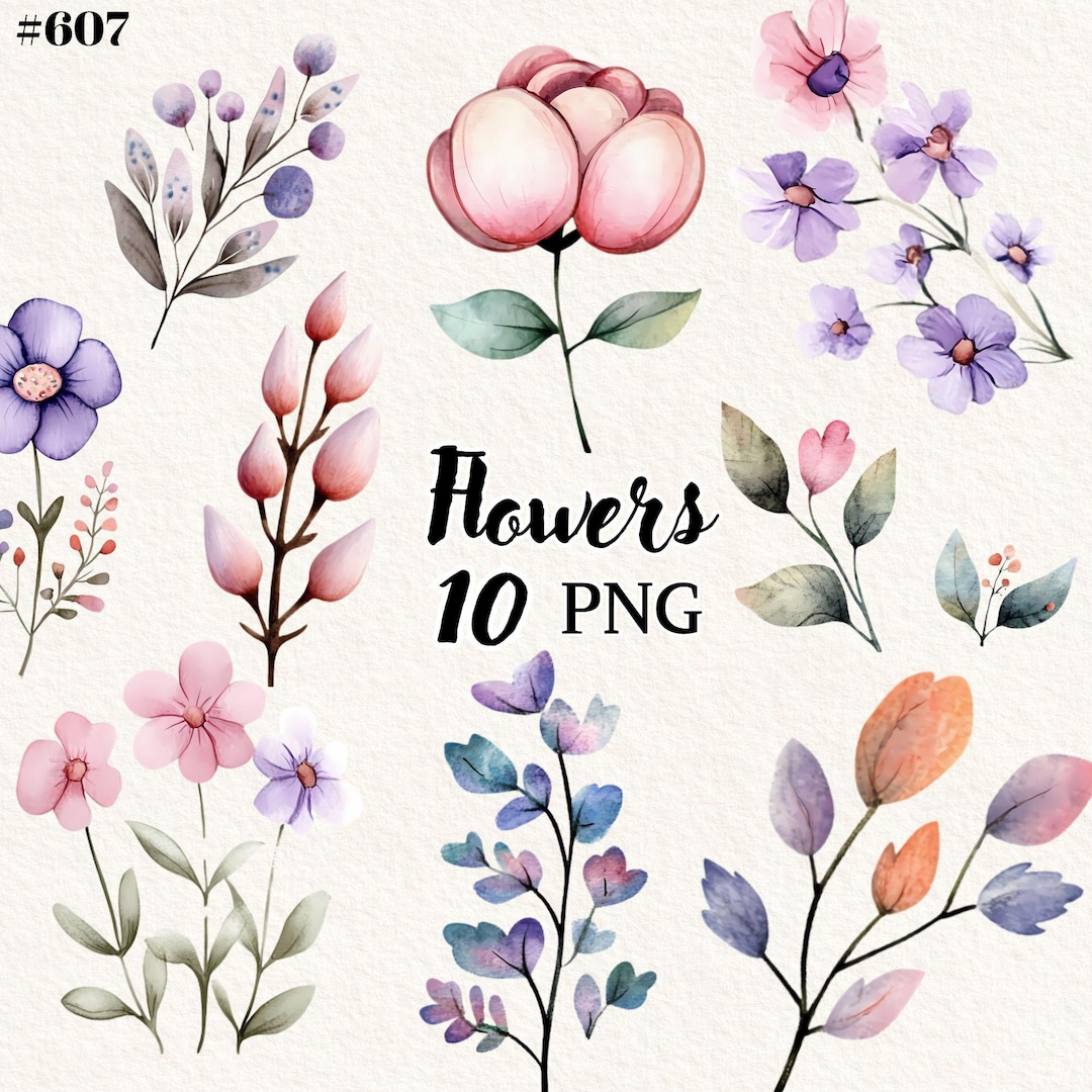 Flowers Png, Watercolor Flower Clipart Bundle, Charming Flower ...