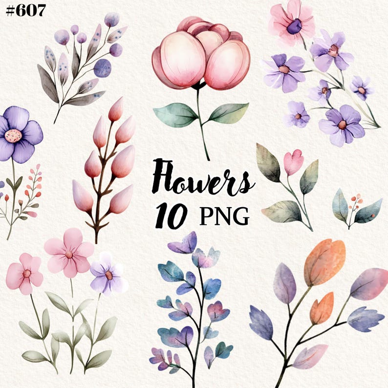 Flowers Png, Watercolor Flower Clipart Bundle, Charming Flower ...