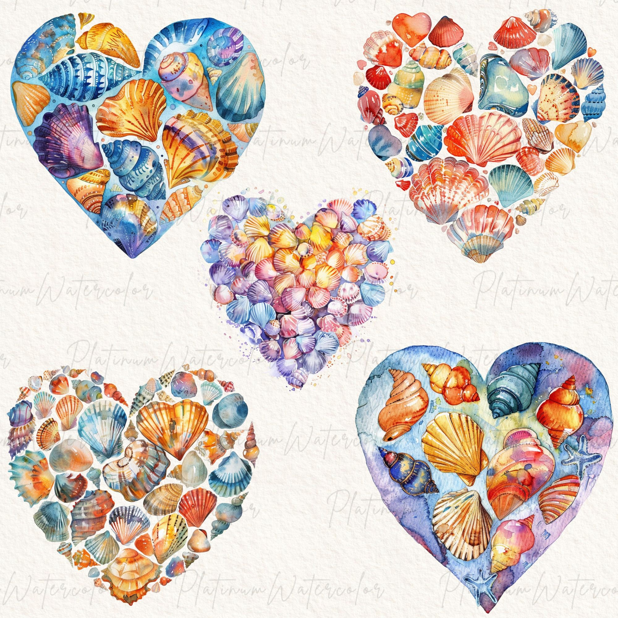 Seashell Heart Clipart Bundle, Ocean Clipart, Summer Clipart ...