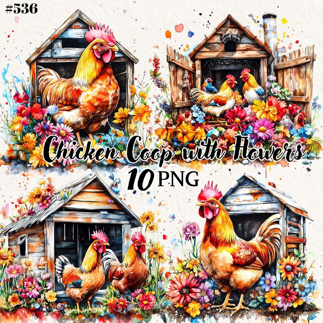 Chicken Coop Clipart, Watercolor Clipart, 10 PNG, Clipart Bundle ...