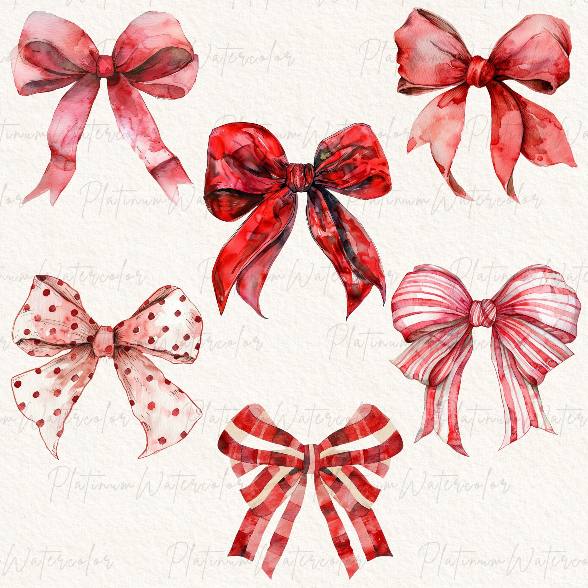 Watercolor Red Bow Clipart Bundle, Birthday Gift Png, Bow Clip Art ...