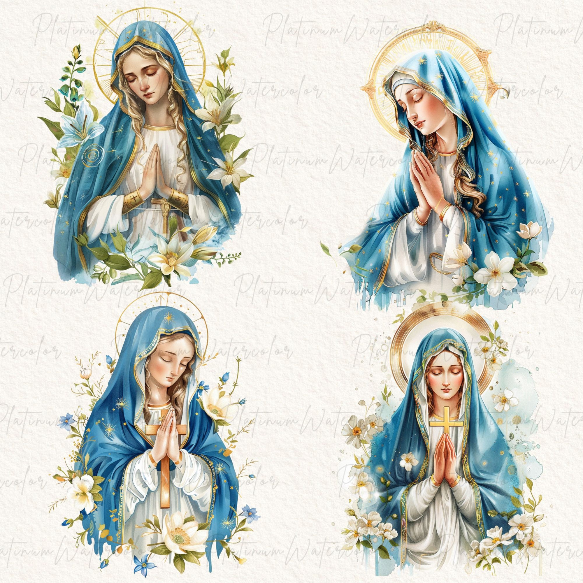Virgin Mary, Clipart Bundle, Catholic Art, Vintage Holy Mary ...
