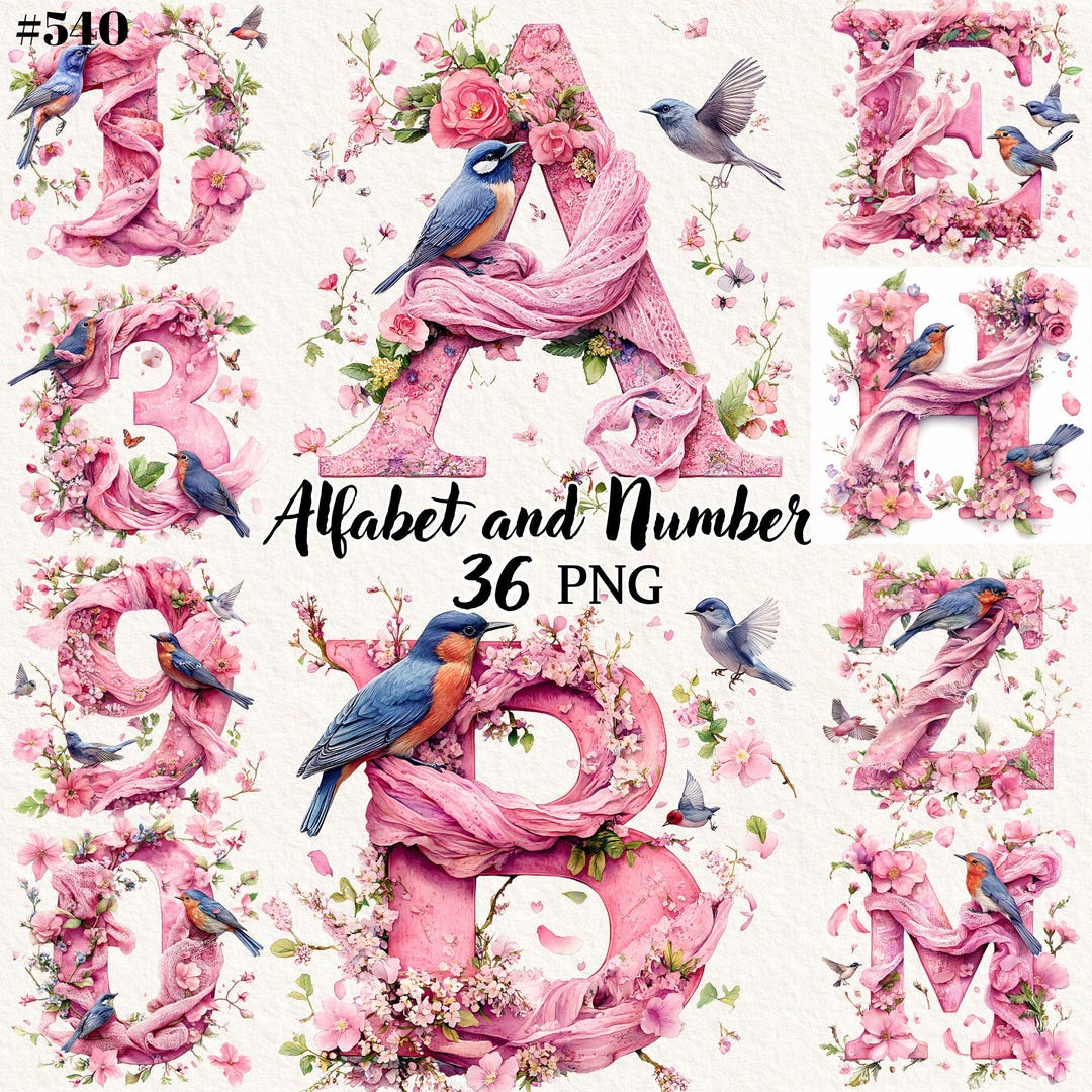 Alphabet Png, Floral Alphabet Png, Spring Clipart, Pink Flower Clipart ...