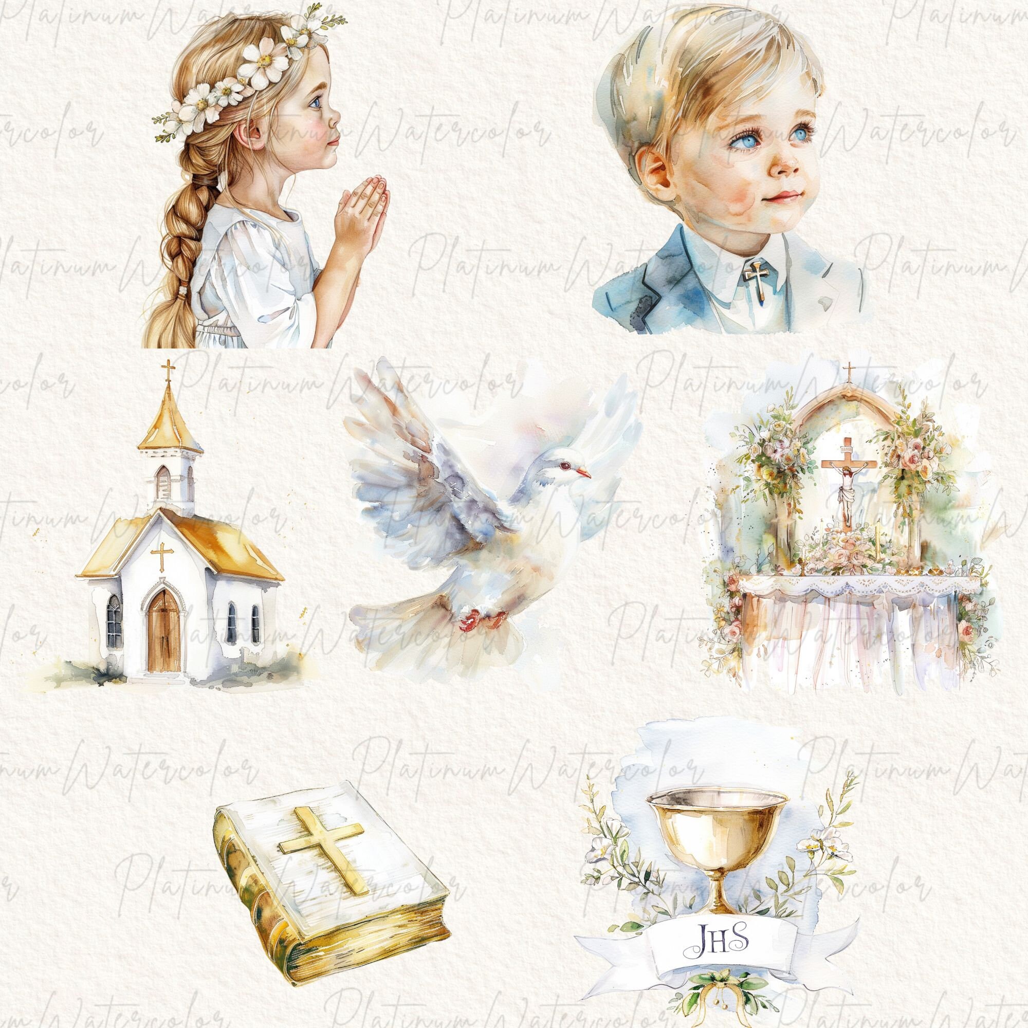 Catholic Watercolor, First Communion Boy Girl, First Holy Communion ...