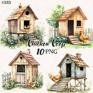 Chicken Coop Clipart, Watercolor Clipart, 10 PNG, Clipart Bundle ...