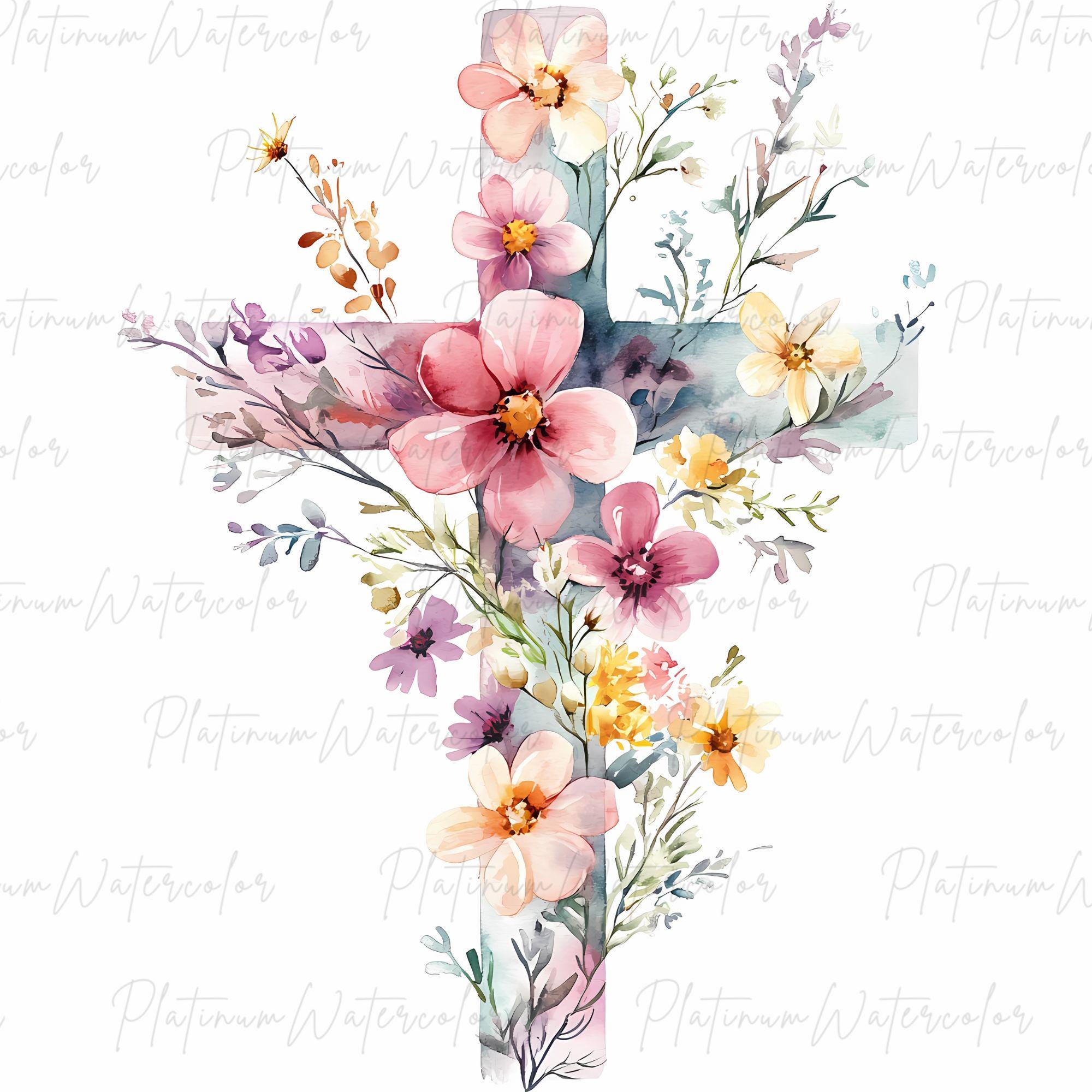 Easter Cross Floral Clipart, 11 JPG, - Watercolor Digital Art for ...