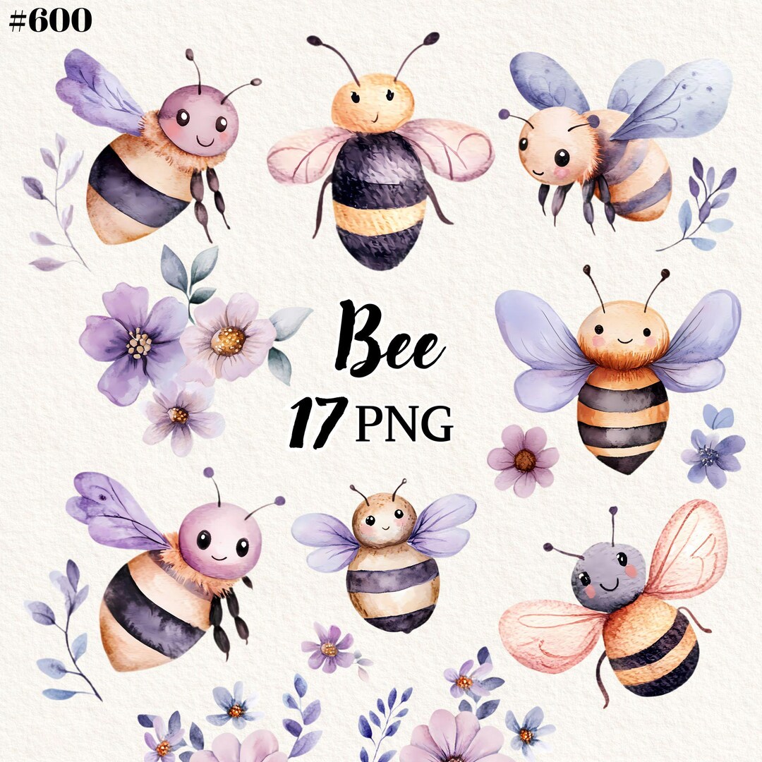 Watercolor Bee Clipart Bundle, Bee Png, Charming Bee Watercolor Clipart ...