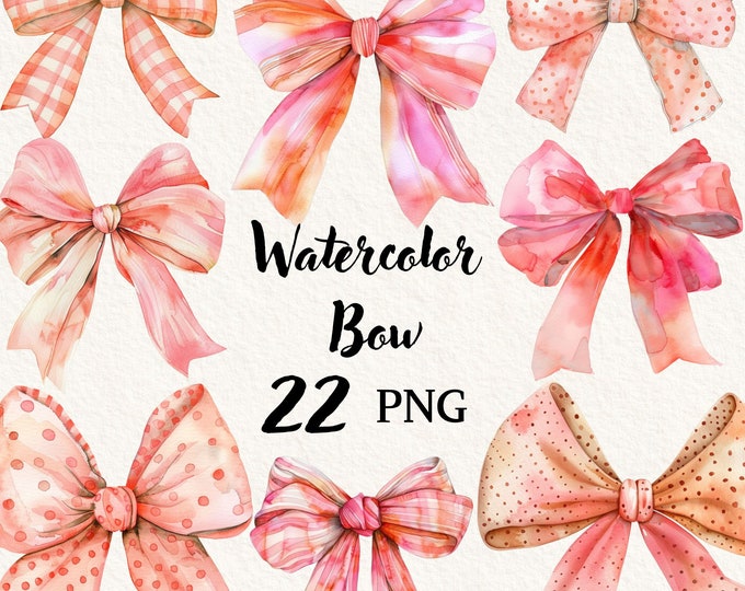 Watercolor Bow, Bow Clip Art, Pink Aqua Bows, Watercolor Clip Art ...