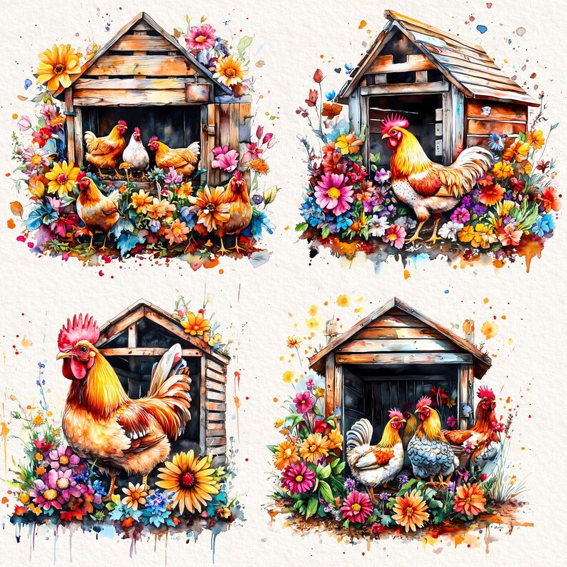 Chicken Coop Clipart, Watercolor Clipart, 10 PNG, Clipart Bundle ...