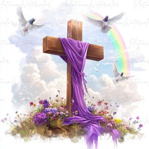 Cross With Purple Fabric Draped Over It, Easter Cross Clipart, Digital ...