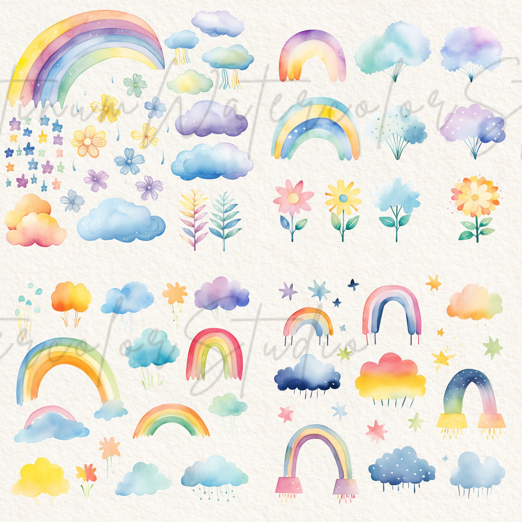 Rainbow Set Watercolor Clipart, Rainbow Bridge Clipart, Spring Clipart ...