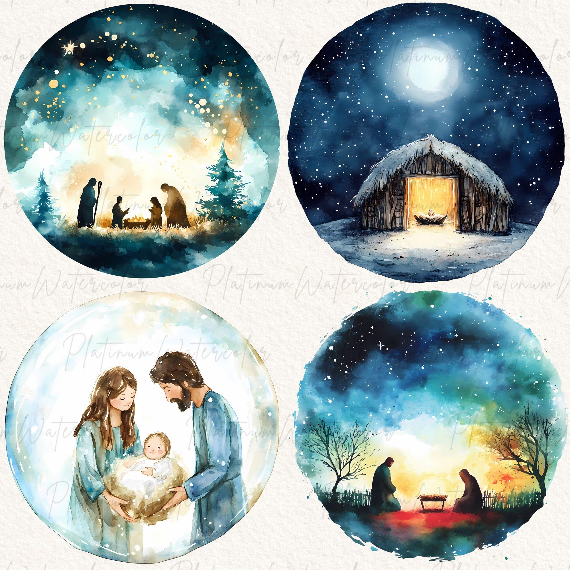 Nativity Set Clipart Bundle, Watercolor Christmas Clipart, Transparent ...