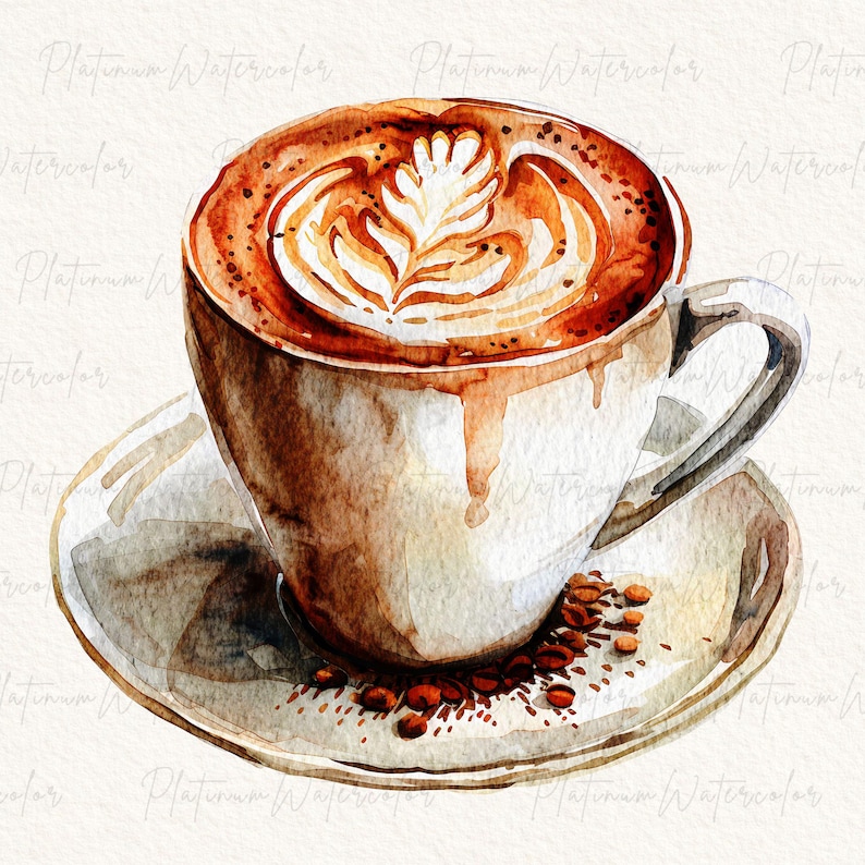 Watercolor Latte Art Clipart Bundle, Latte Art PNG, Transparent ...