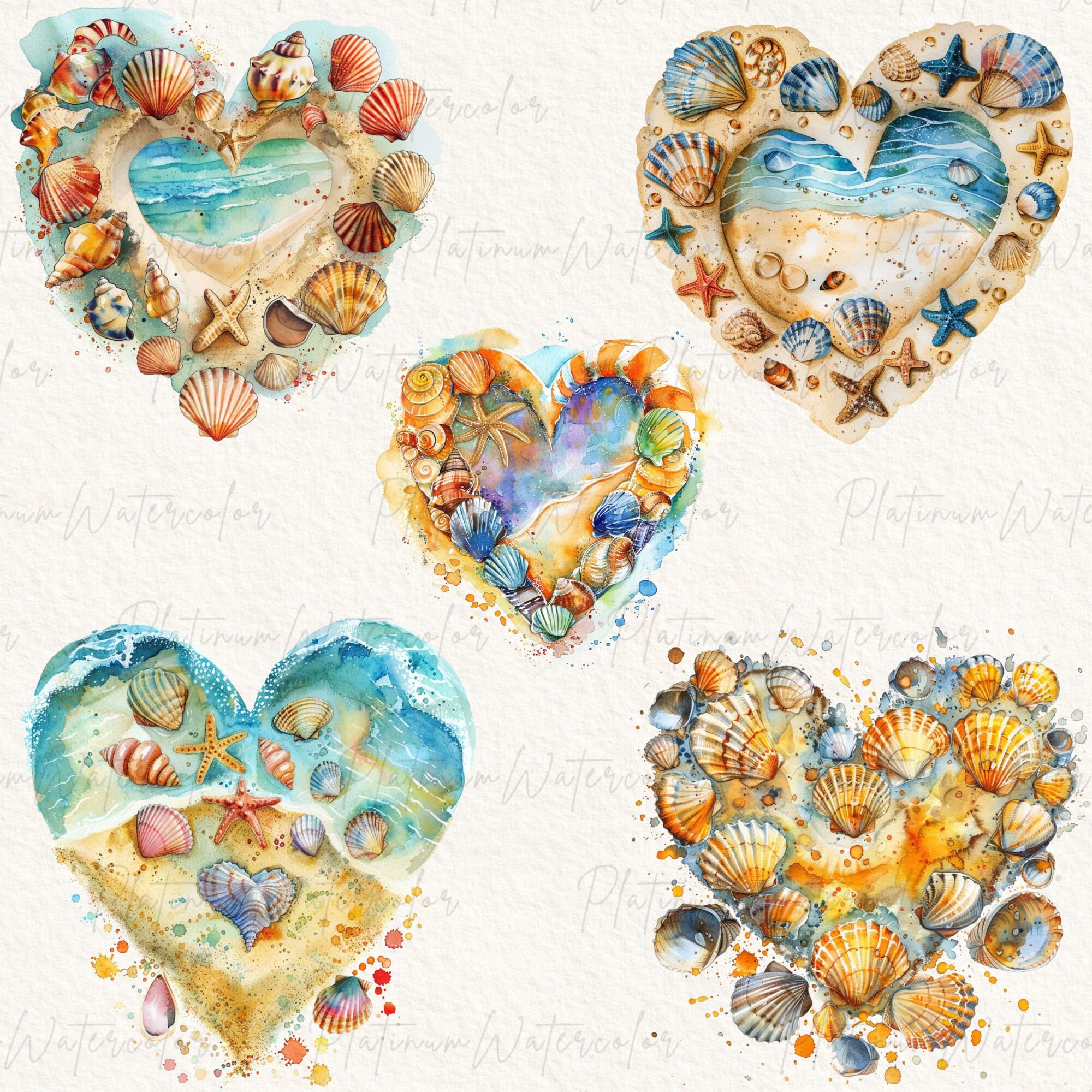 Seashell Heart Clipart Bundle, Ocean Clipart, Summer Clipart ...