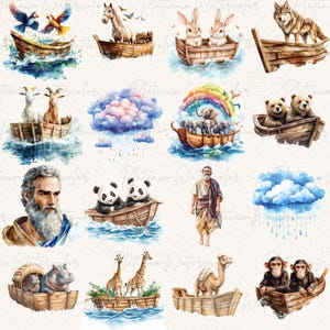 Noah's Ark PMG, Watercolor Clipart Bundle, Transparent Background ...