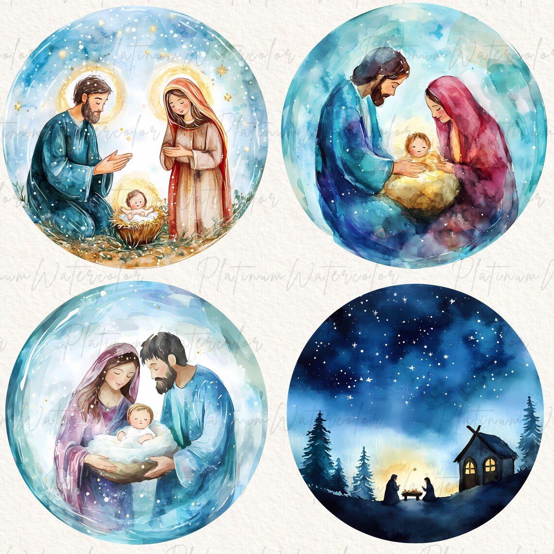 Nativity Set Clipart Bundle, Watercolor Christmas Clipart, Transparent ...
