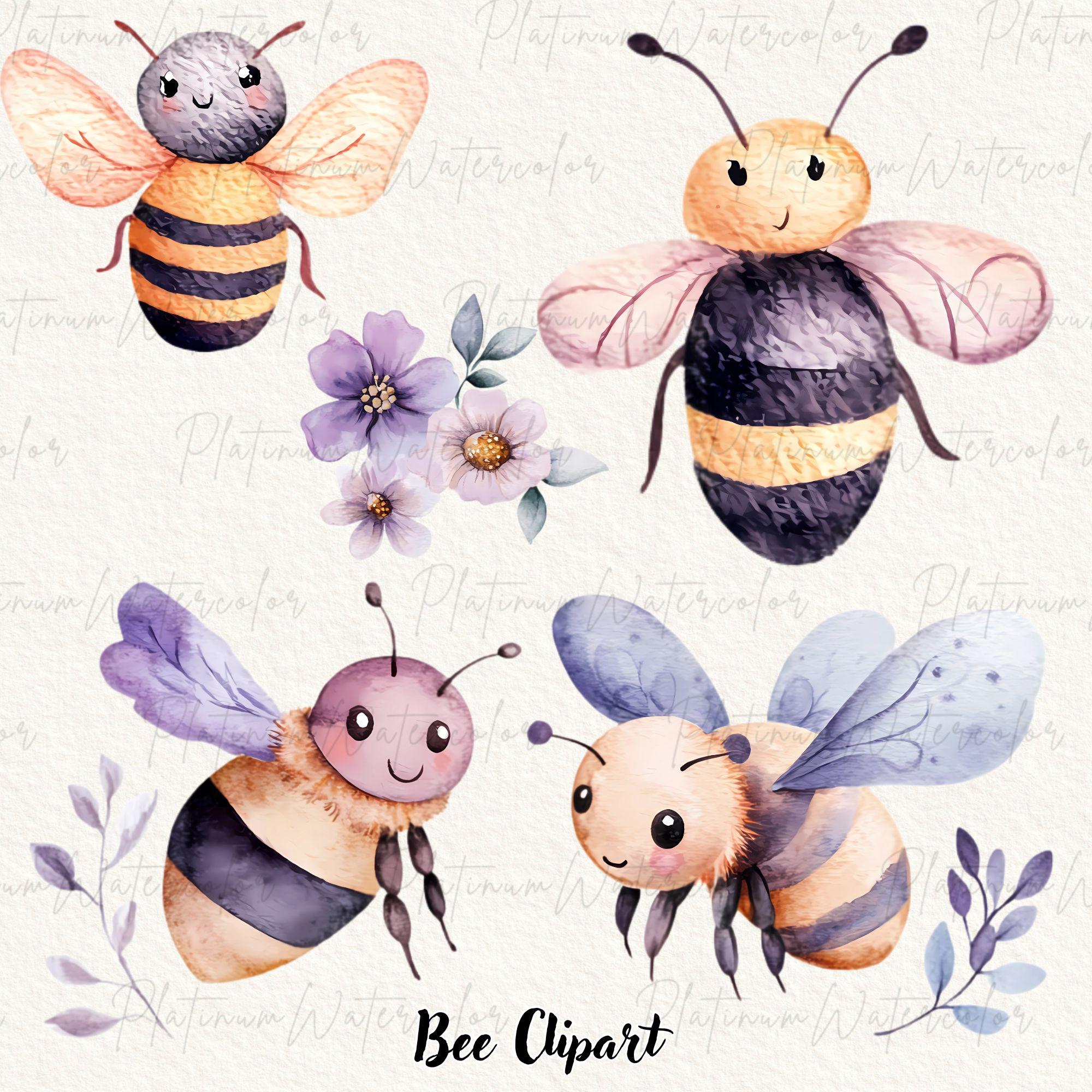 Watercolor Bee Clipart Bundle, Bee Png, Charming Bee Watercolor Clipart ...