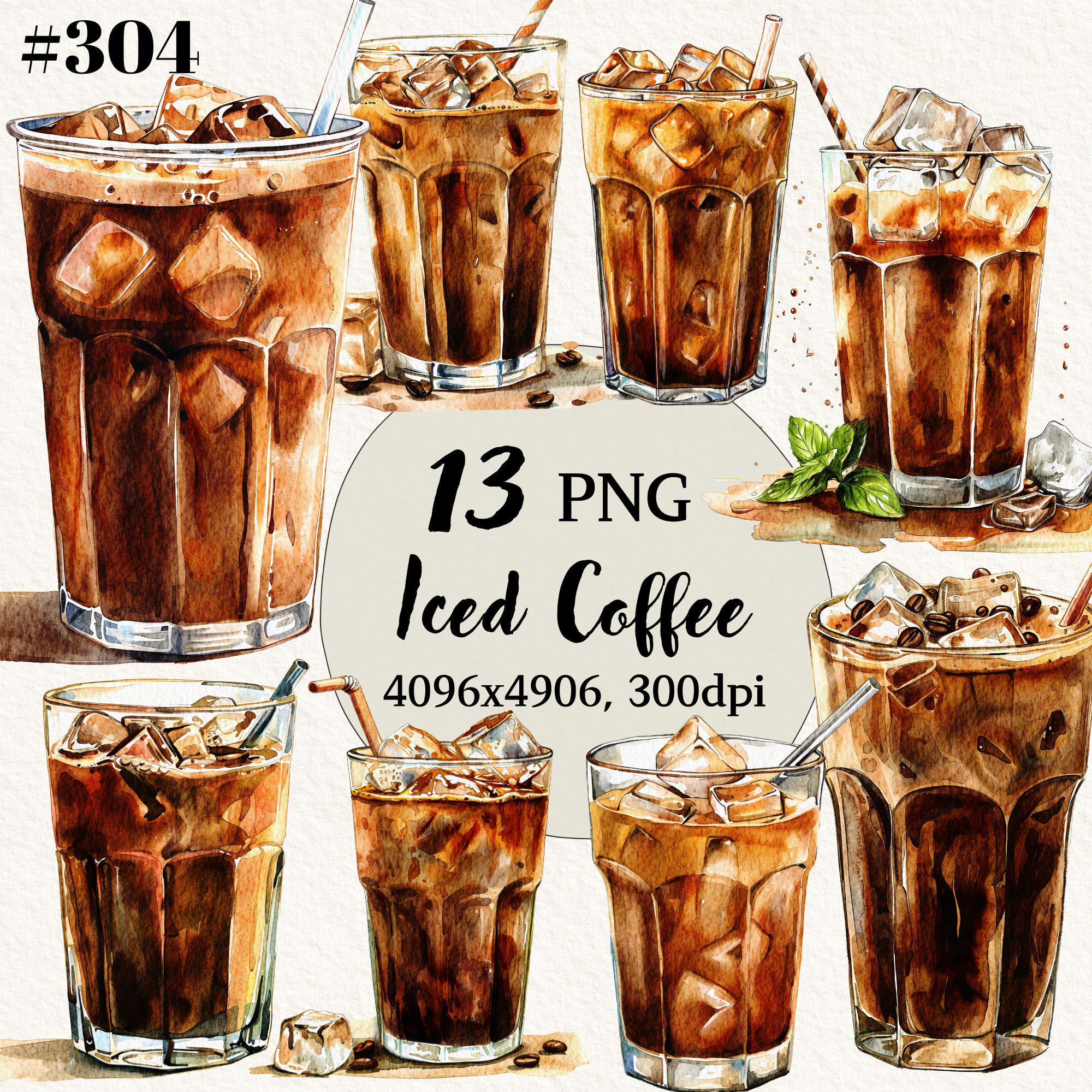Watercolor Iced Coffee Clipart Bundle, Coffee Art Png, Transparent ...