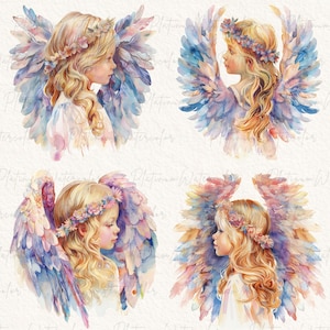 Cute Angel Watercolor Clipart , Angel Babies Png Bundle Design, Angel Girl Clipart Watercolor ...