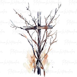Cross Made of Branches Clipart, 10 PNG, Watercolor Digital Art for ...