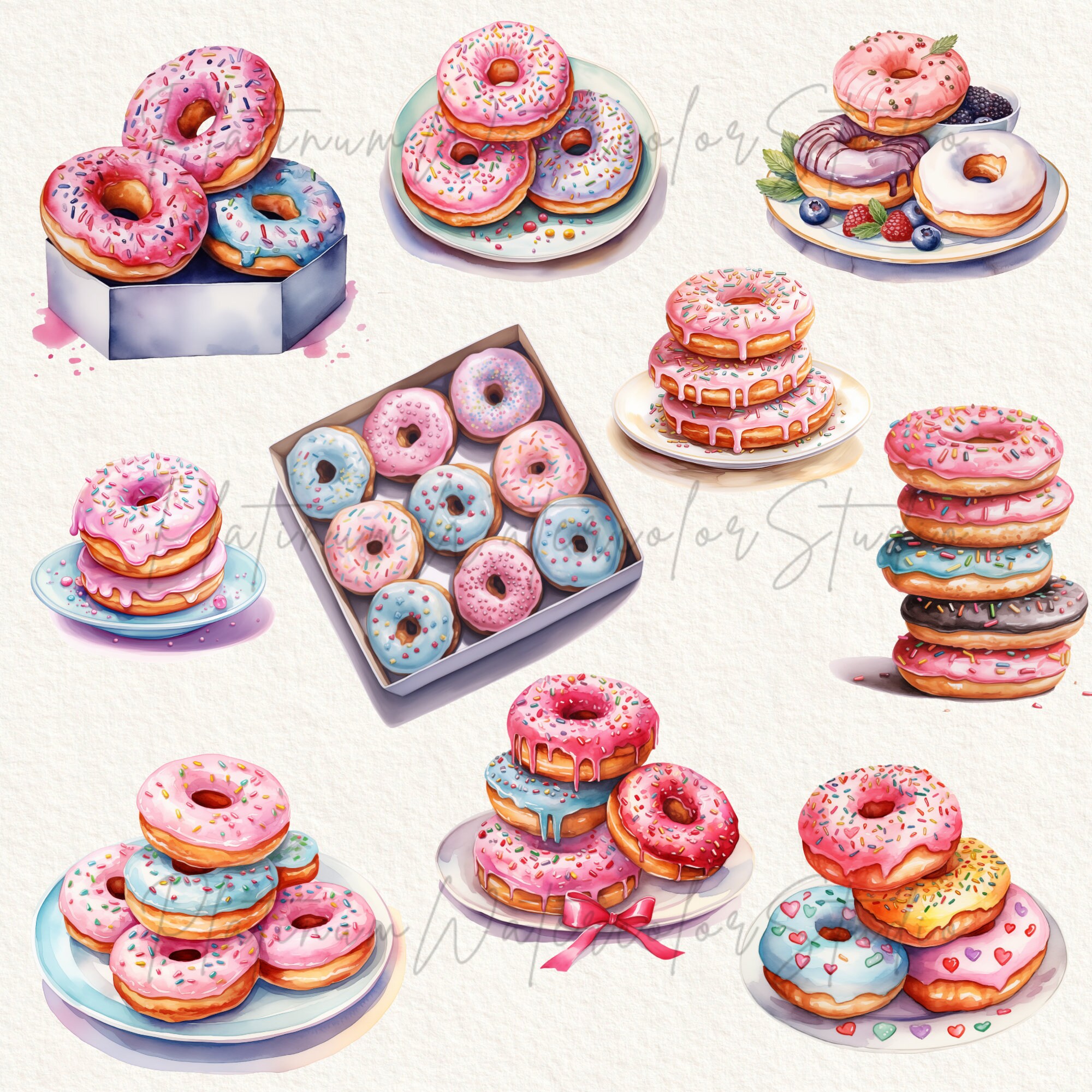 Watercolor Donuts Clipart, Watercolor Donuts Clipart, Instant Download ...