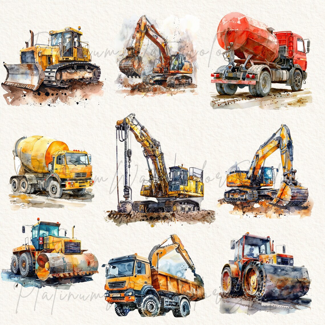 Watercolor Construction Vehicles Clipart, Protective Clothing, Tractor ...