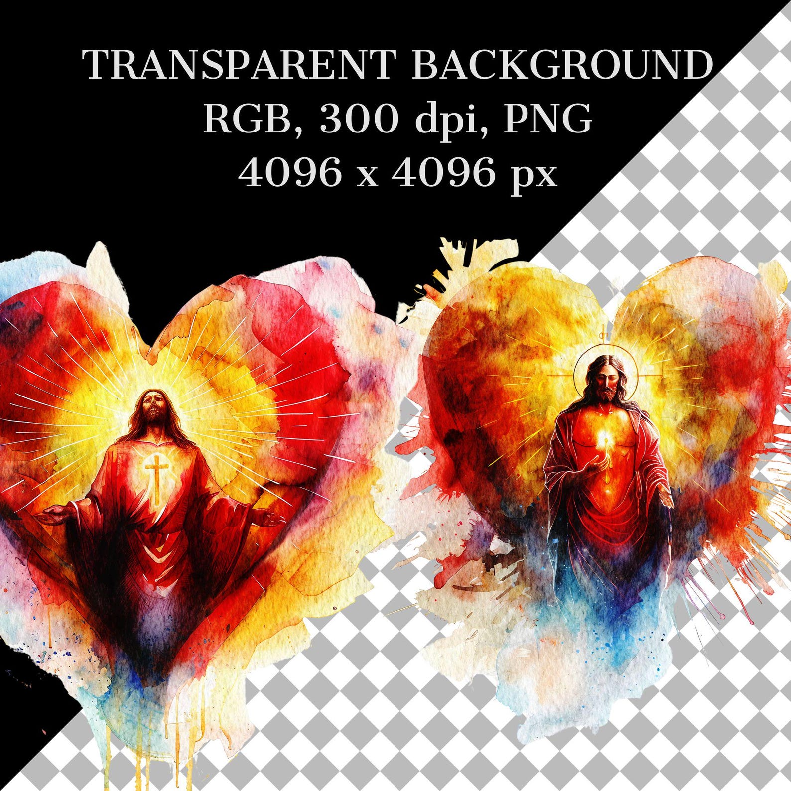 Watercolor Heart of God Clipart Bundle, Heart of God PNG, Transparent ...
