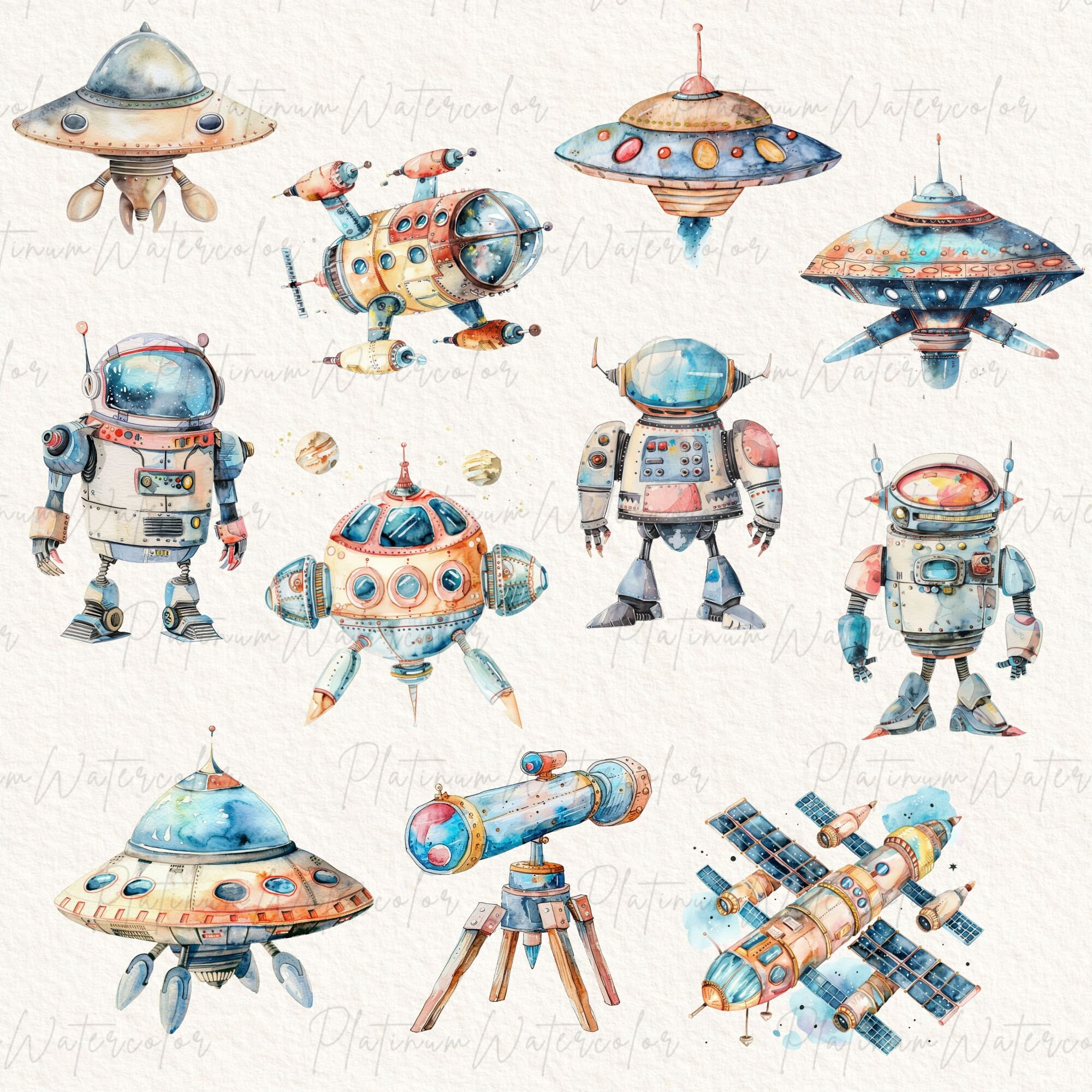 Watercolor Space Clipart Bundle, Nursery Decor, Space Birthday ...