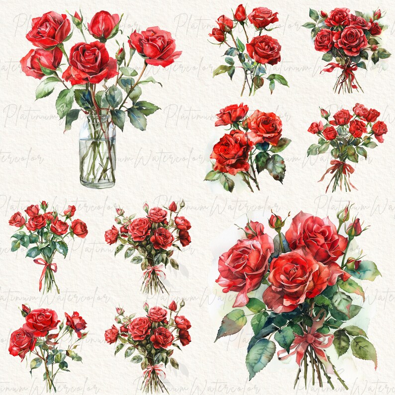 Flower Clipart Red Roses PNG, Watercolor Flowers, Roses Clipart ...