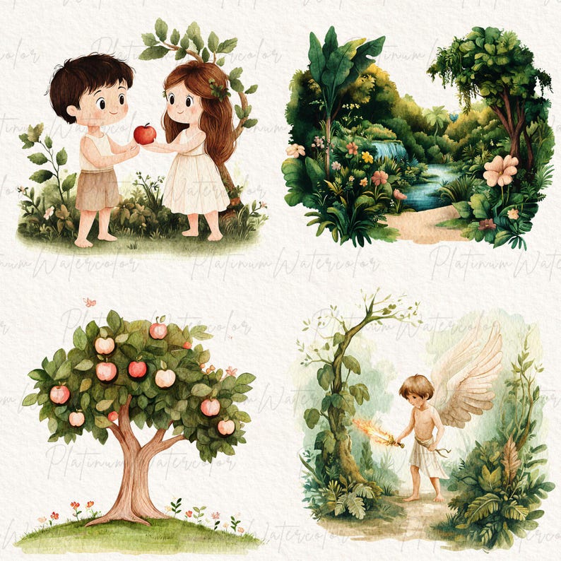 Adam and Eve Clipart Bundle, Bible Study PNG, Transparent Background ...