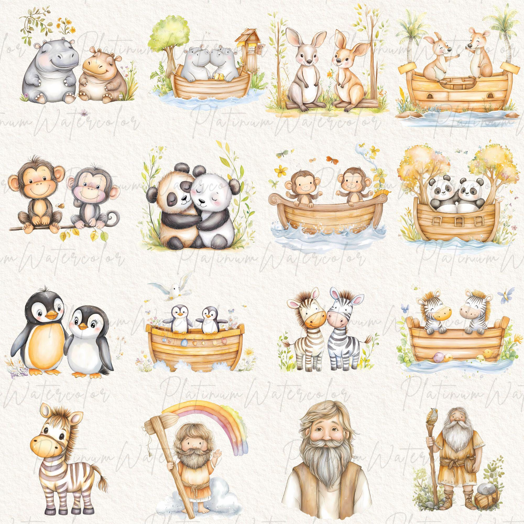 Noahs Ark Nursery Decor Clipart Bundle, Transparent Background, Digital ...