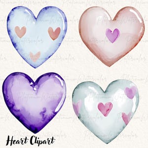 Heart Clipart Bundle, Valentines Png, Watercolor Clipart, Transparent ...