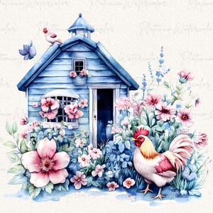 Watercolor Clipart Chicken Coop, Clipart Bundle, Spring Clipart ...