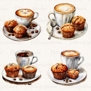 Watercolor Coffee With Muffins, Clipart Coffee Cup PNG, Transparent ...