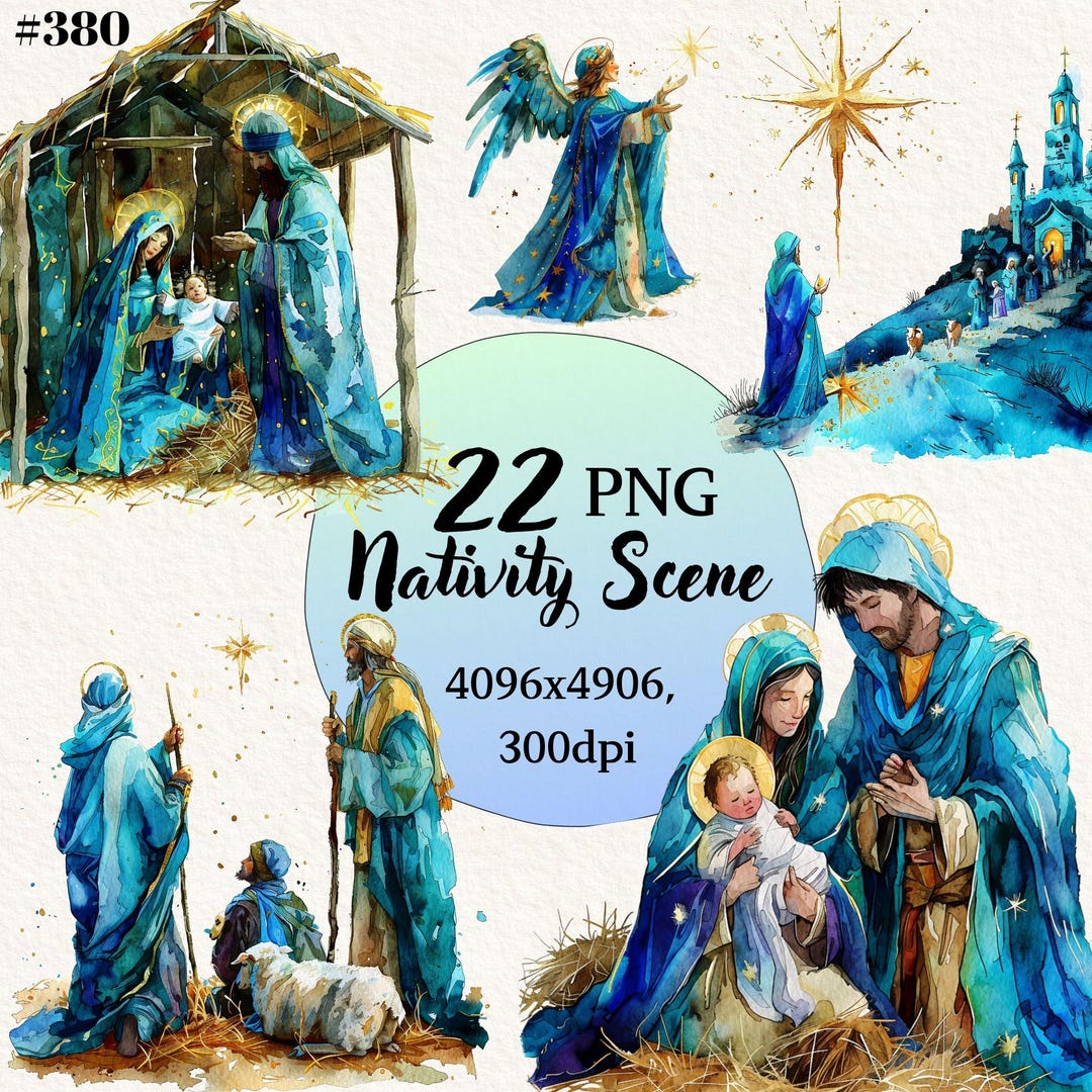 Nativity Set Clipart Bundle, Watercolor Christmas Clipart, Transparent ...