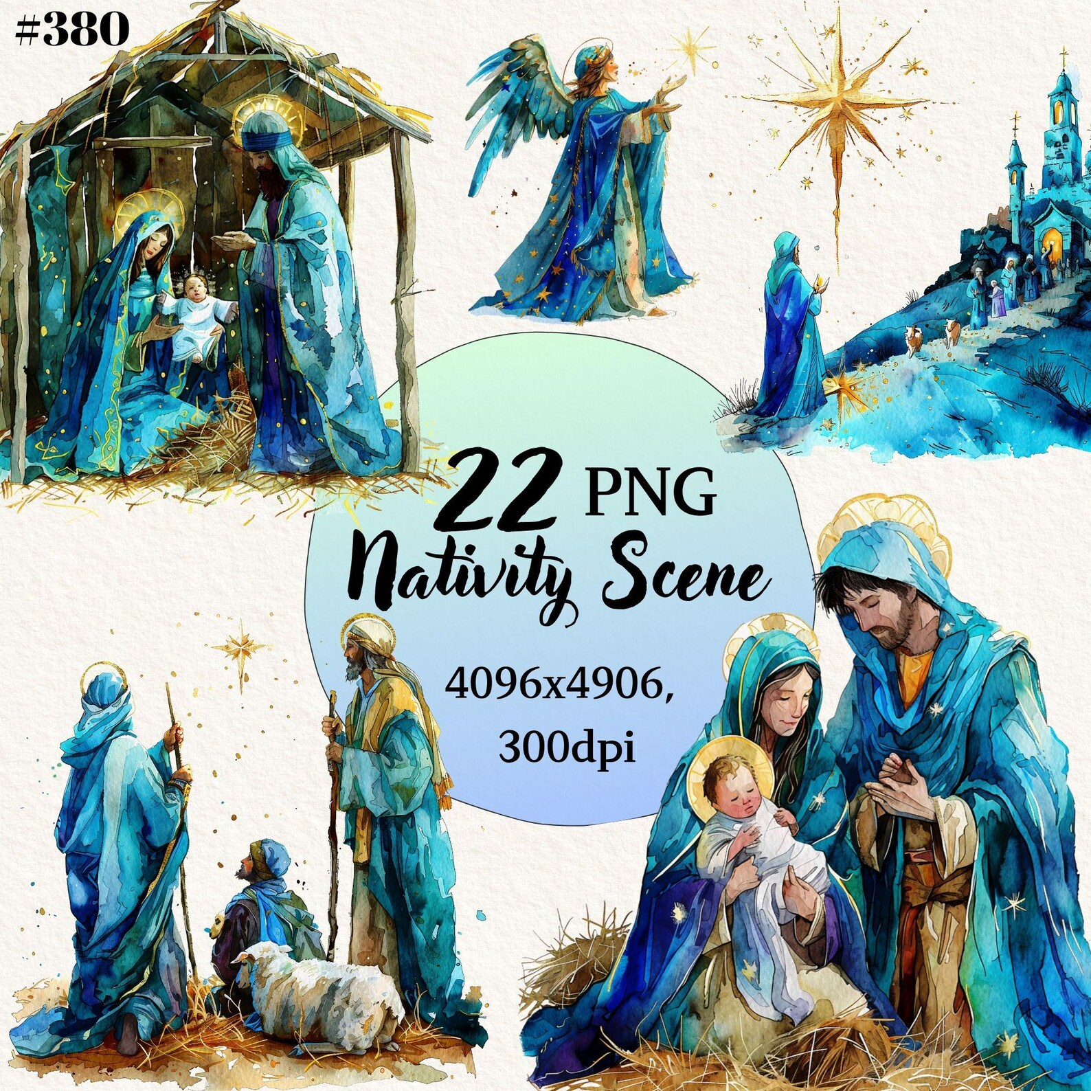 Nativity Set Clipart Bundle, Watercolor Christmas Clipart, Transparent ...