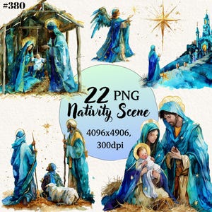 Nativity Set Clipart Bundle, Watercolor Christmas Clipart, Transparent ...