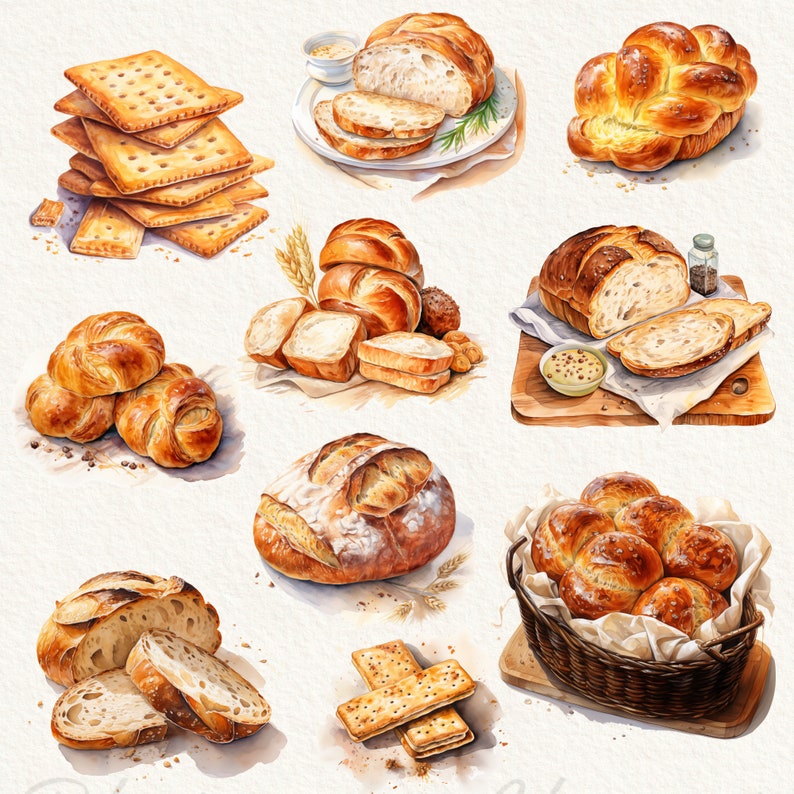 Bakery Png Bread Clip Art, Watercolor Bread Clipart, PNG Digital ...