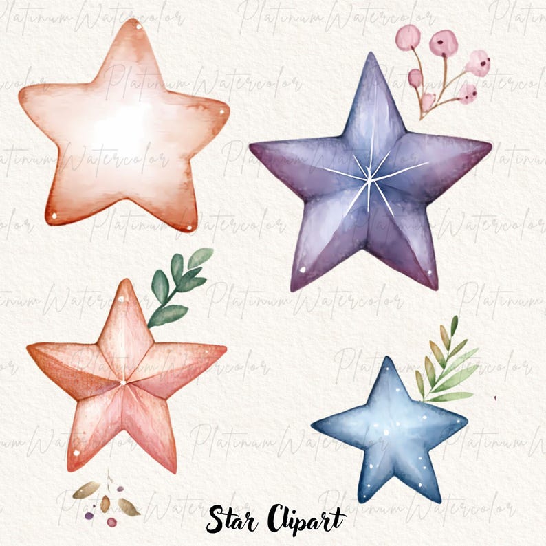 Whimsical Watercolor Star Clipart - 15 Pngs for Creative Projects - Etsy