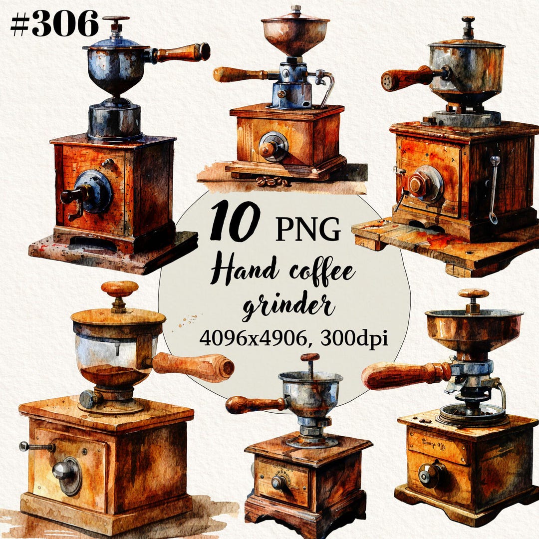 Watercolor Hand Coffee Grinder Graphic PNG, Watercolor Clipart Bundle ...
