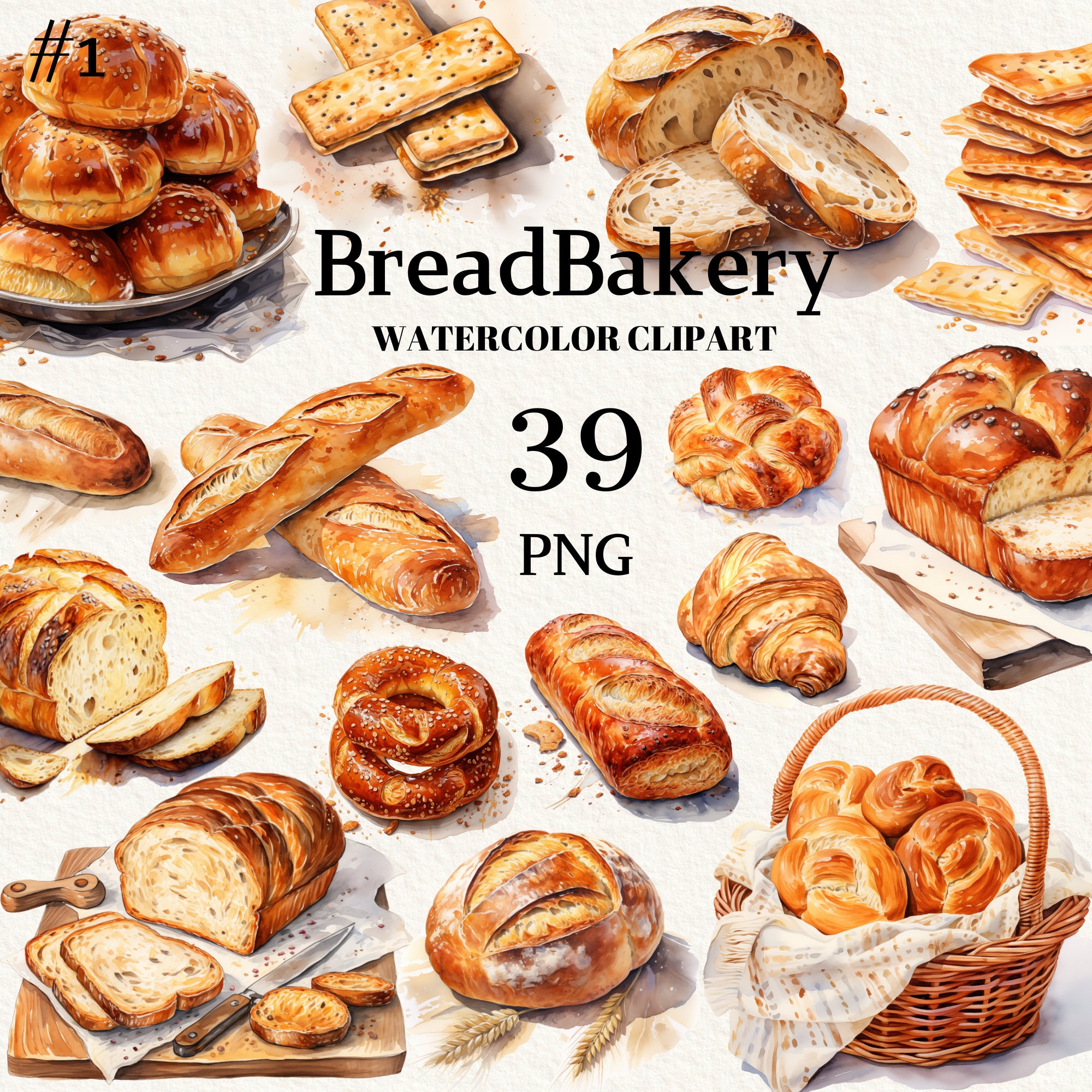 Bakery Png Bread Clip Art, Watercolor Bread Clipart, PNG Digital ...