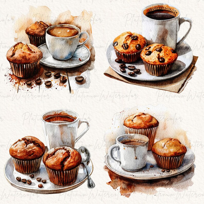 Watercolor Coffee With Muffins, Clipart Coffee Cup PNG, Transparent ...