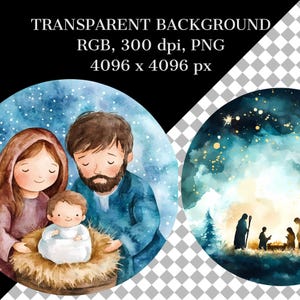 Nativity Set Clipart Bundle, Watercolor Christmas Clipart, Transparent ...