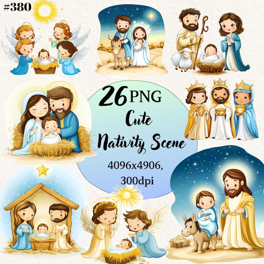 Cute Nativity Scene Clipart Bundle, Religious Png, Transparent ...
