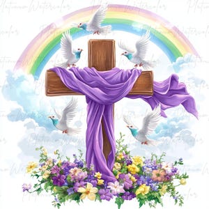 Cross With Purple Fabric Draped Over It, Easter Cross Clipart, Digital ...