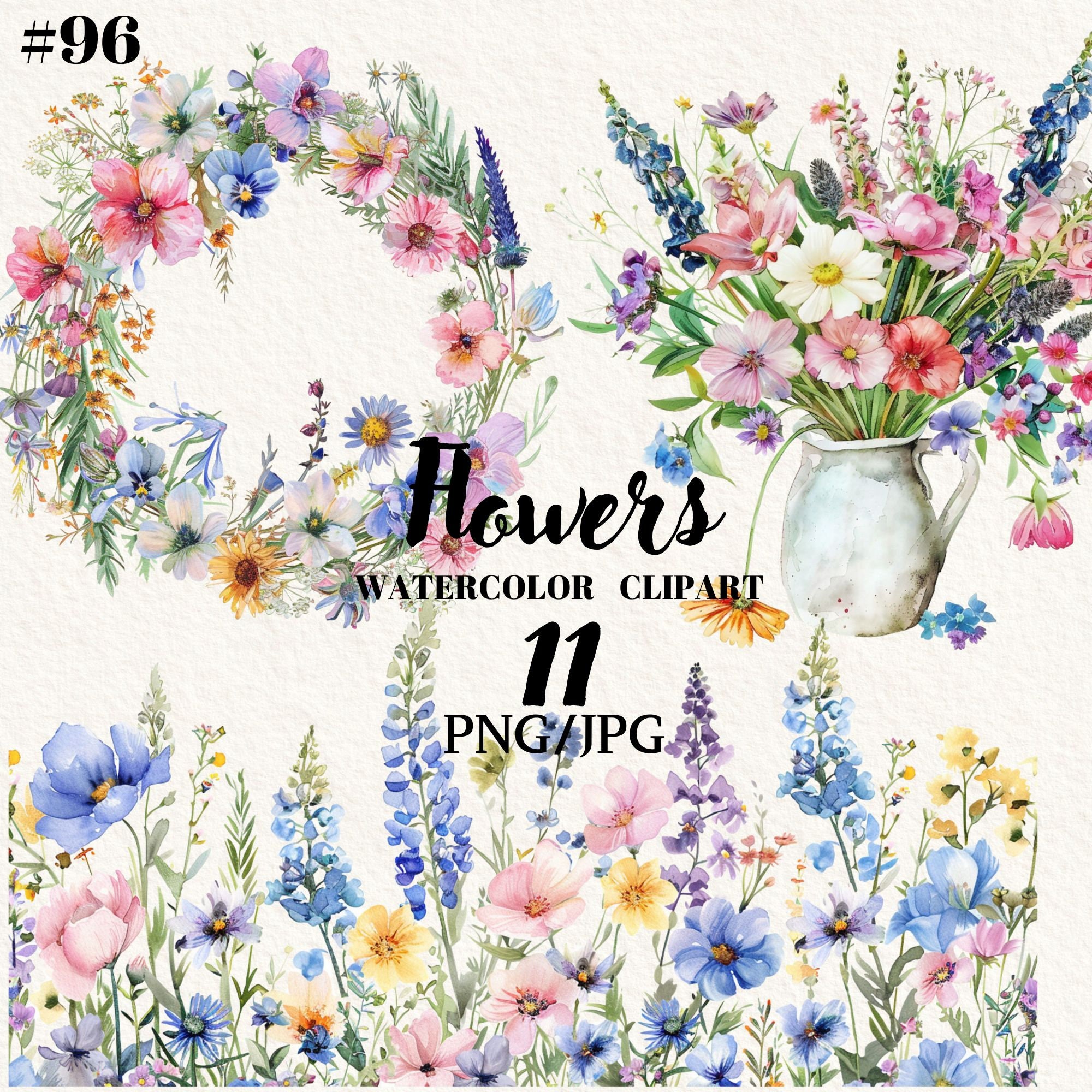 Spring Clipart Watercolor, Flower Border Png, Flower Bouquet PNG ...