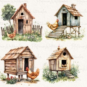 Chicken Coop Clipart, Watercolor Clipart, 10 PNG, Clipart Bundle ...