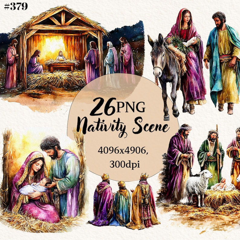 Nativity Set Clipart Bundle, Nativity Scene PNG, Transparent Background ...