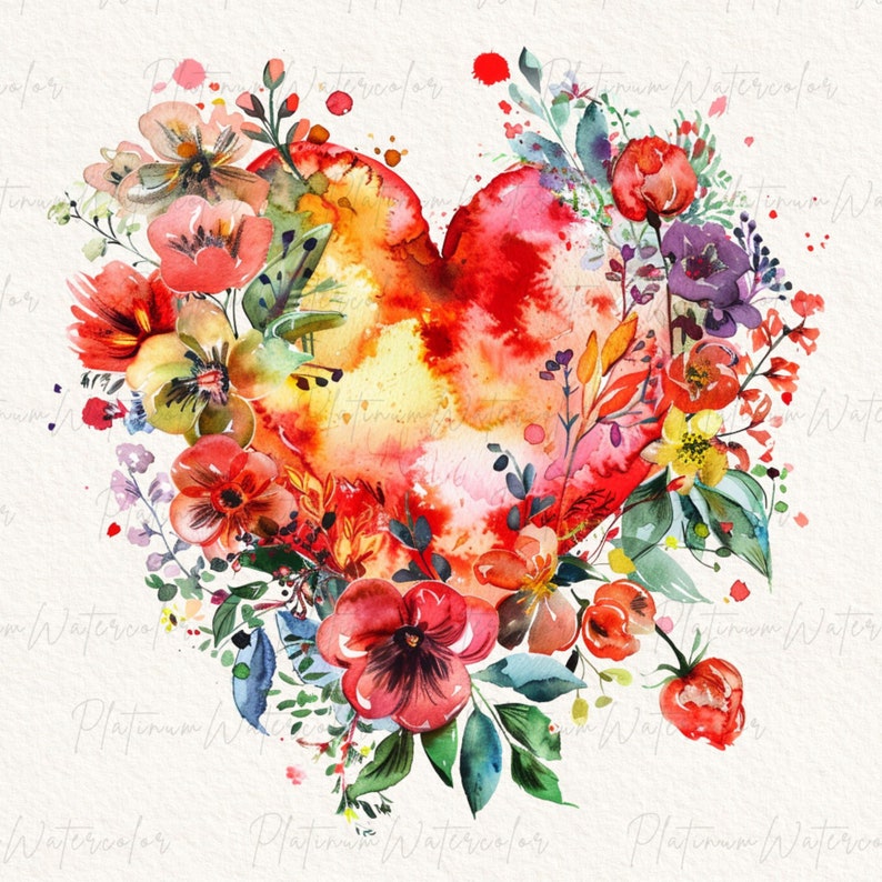 Heart Flowers Clipart Bundle, Heart Clipart, Watercolor Flowers ...