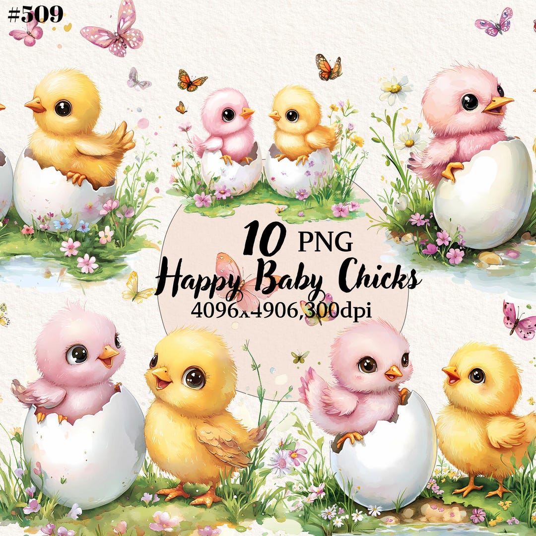10 Happy Baby Chicks, Easter Clipart, Sublimation Design, Clipart ...